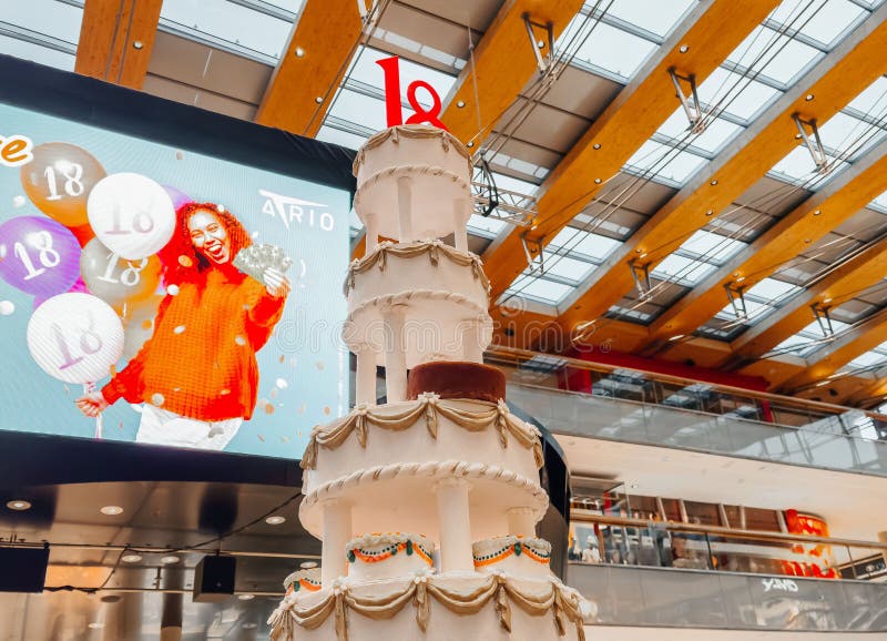 Large Layered Cake with 18th Birthday Celebration Decor in Modern ...