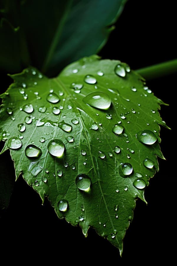 A Large Leaf with Raindrops on a Rainy Day Stock Illustration ...