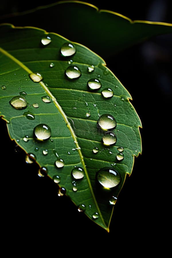 A Large Leaf with Raindrops on a Rainy Day Stock Illustration ...