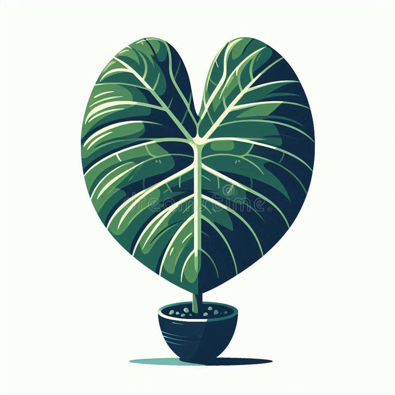 A Large Leafy Plant is in a Small Pot Stock Illustration - Illustration ...