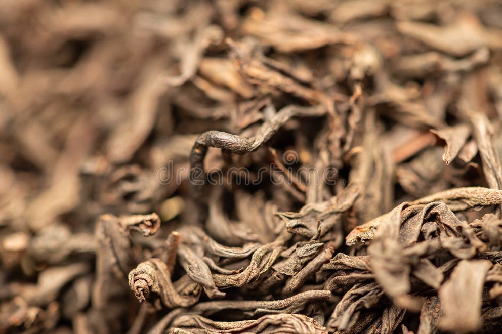 Large-leaved Black Tea in Bulk on the Table. Close-up of the Surface ...