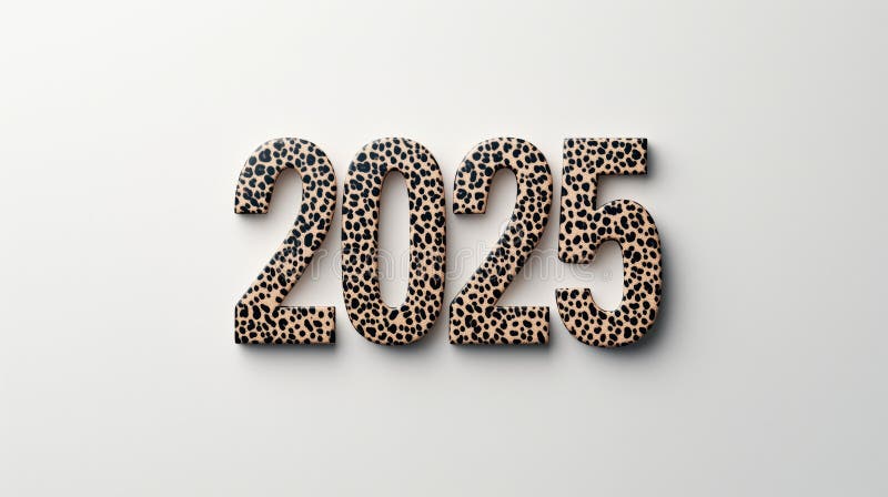 Large Leopard Print Numerals Representing the Year 2025 on a Plain ...