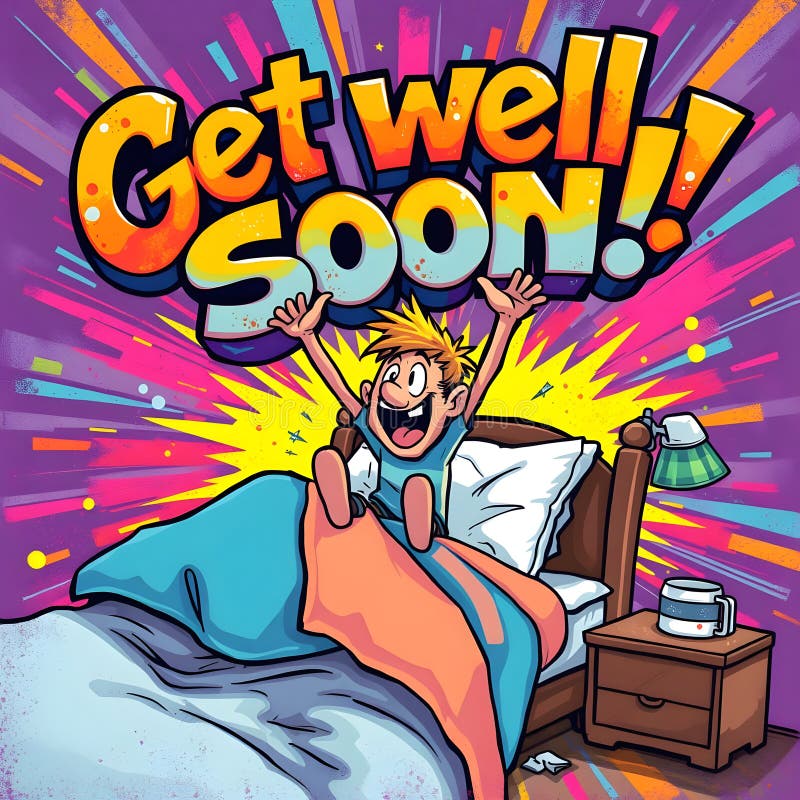 Large Letter "Get Well Soon!" with Vibrant Whimsical Background. Stock ...