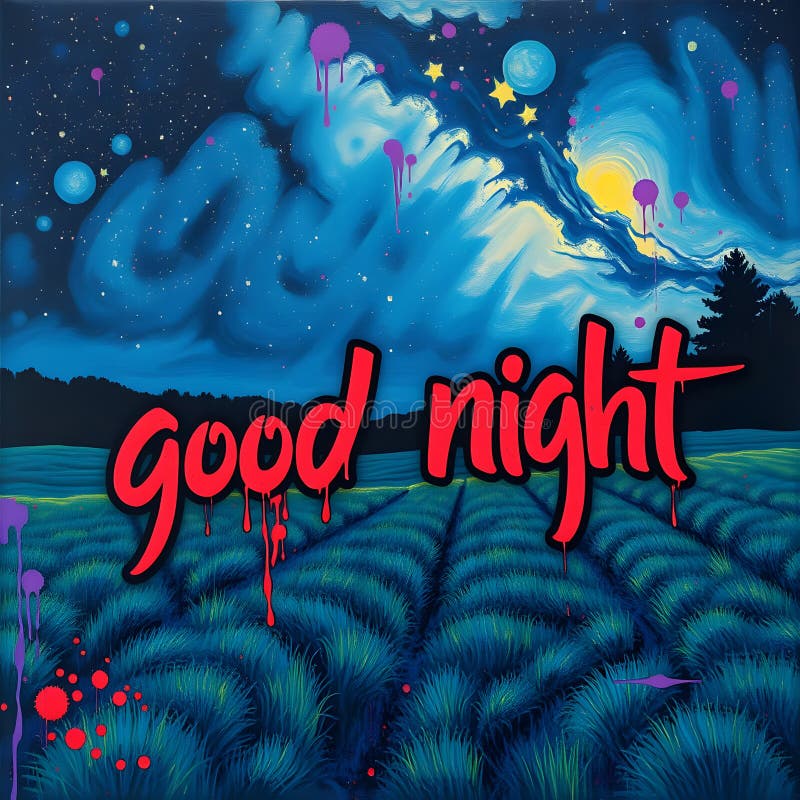 A Large Letter "good Night" with Night Scene Background. Stock ...