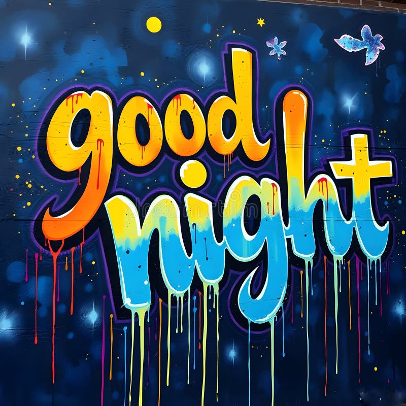 A Large Letter "good Night" with Night Scene Background. Stock ...