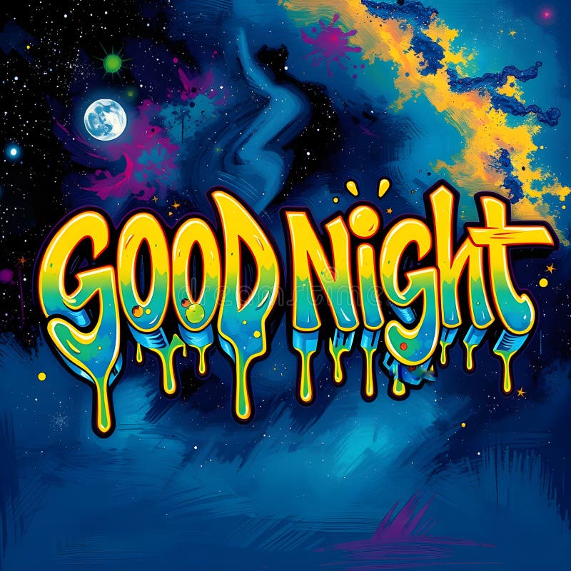 A Large Letter "good Night" with Night Scene Background. Stock ...