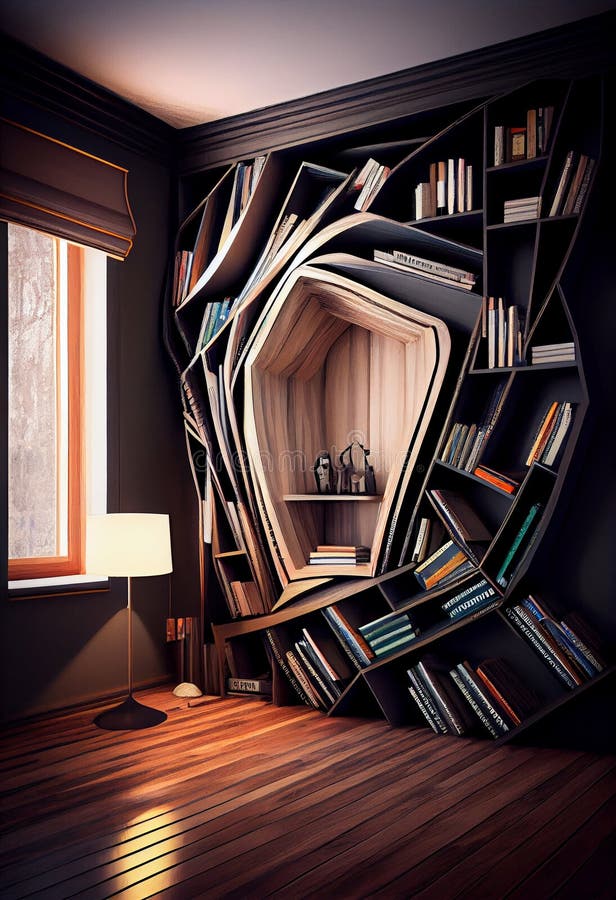 Large Library of Books in a Modern Office. AI Generated Stock ...