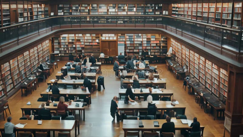 Man Studying in a Large Library with Bookshelves Stock Video - Video of ...