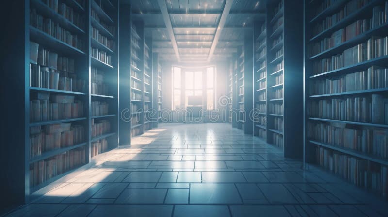 Library with Many Books and Bookshelves for Learning with Knowledge. AI ...