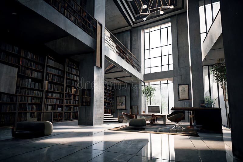 Large Library in Modern Style, Library Interior Stock Illustration ...