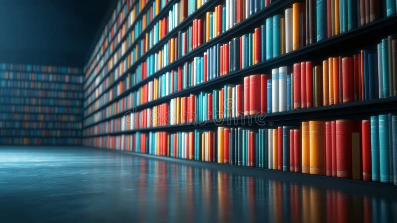 Large Library Shelves Filled with Colorful Books Stock Illustration ...
