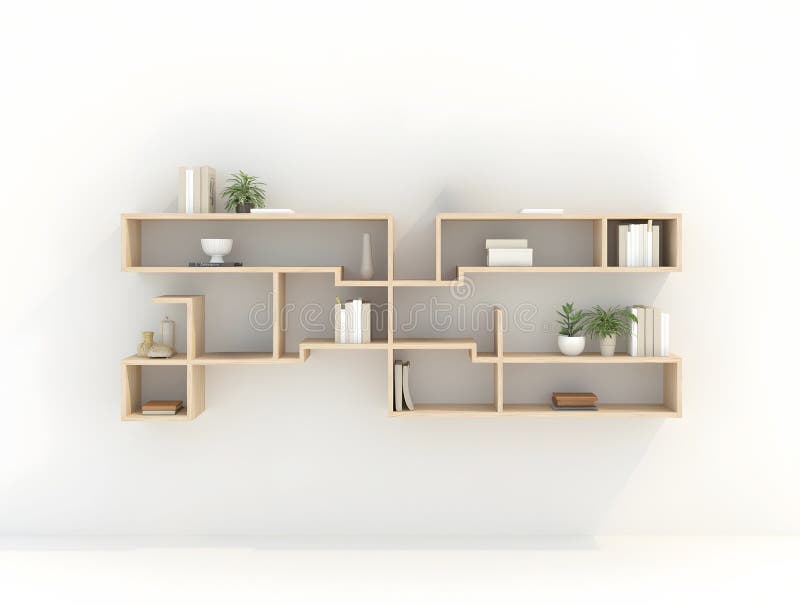 A Large, Light Oak Wall-mounted Shelving Unit with an Intricate Stock ...
