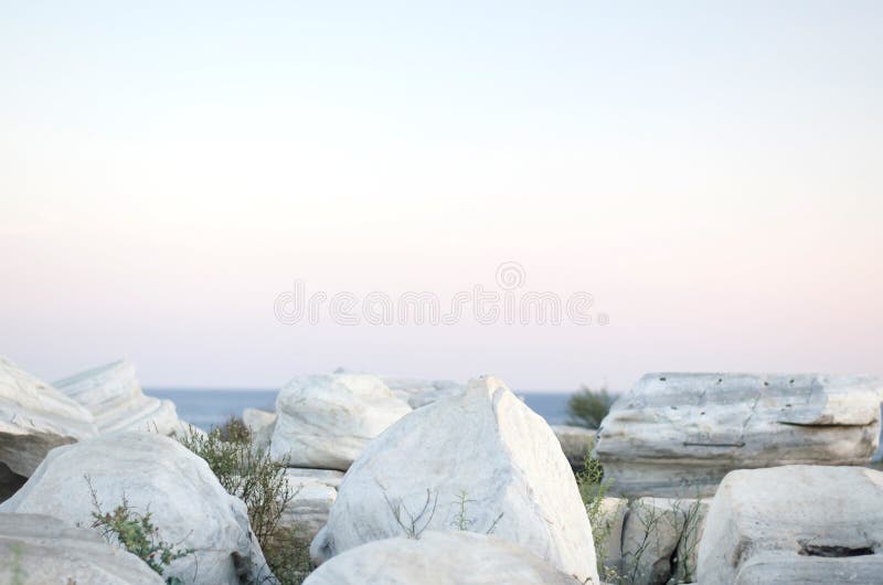 Large Light Stones Against the Sky and the Sea. Stock Image - Image of ...