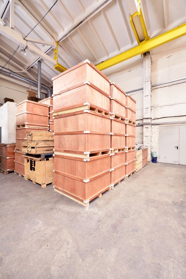Large and Light Warehouse, Cargo Storage in Wooden Boxes Stock Image ...