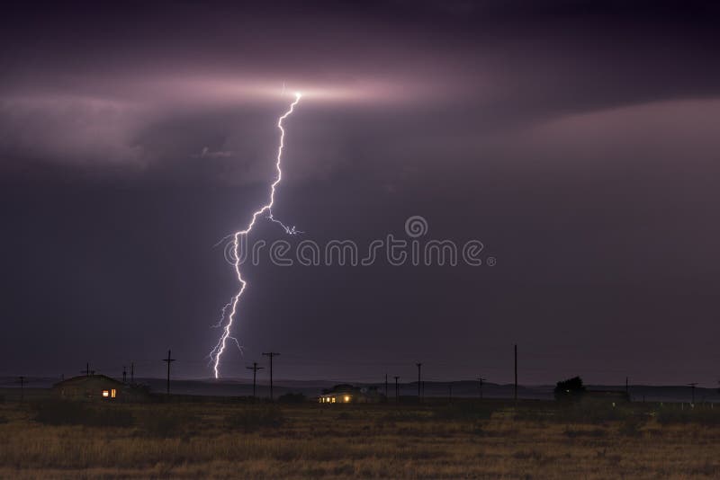 Large Lightning Strike at Dusk on Tornado Alley Stock Photo - Image of ...