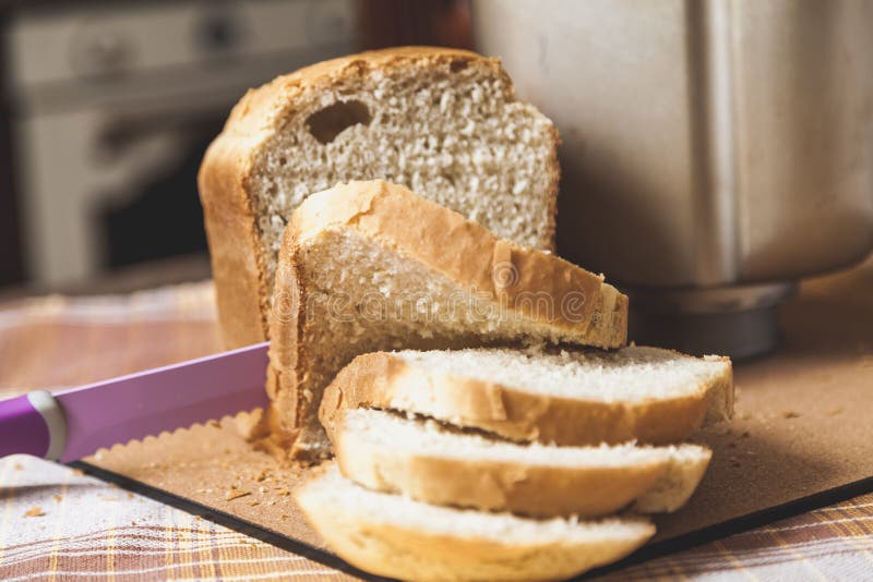 Large Knife Sliced Fresh Bread Slices Stock Image - Image of knife ...