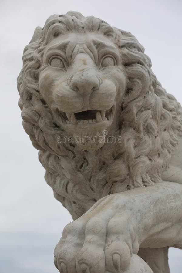 A Large Lion Statue on the Bridge of Lions in Old St. Augustine Stock ...