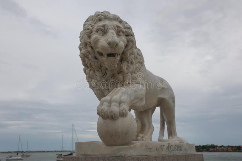 A Large Lion Statue on the Bridge of Lions in Old St. Augustine Stock ...