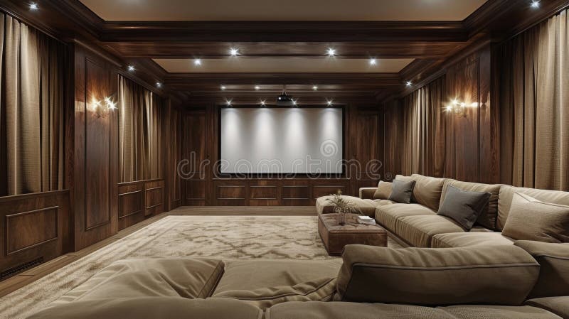 Large Living Room with Couch and Projector Stock Photo - Image of ...