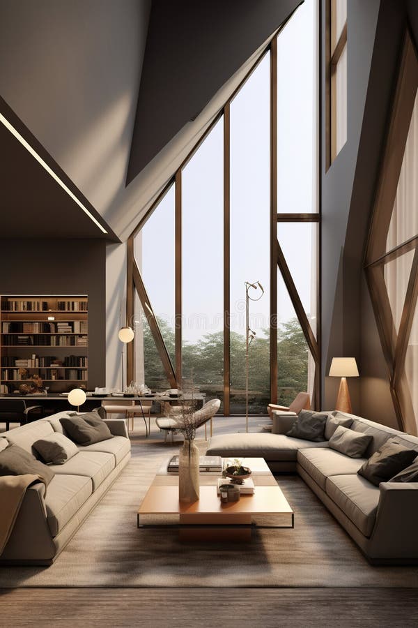 A Large Living Room with a Lot of Windows. Generative AI Image. Stock ...