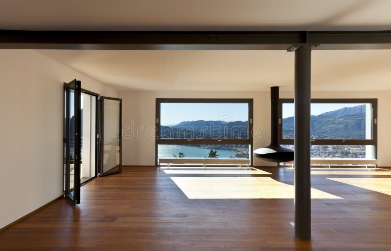 Large Living Room with Panoramic View Stock Photo - Image of room ...