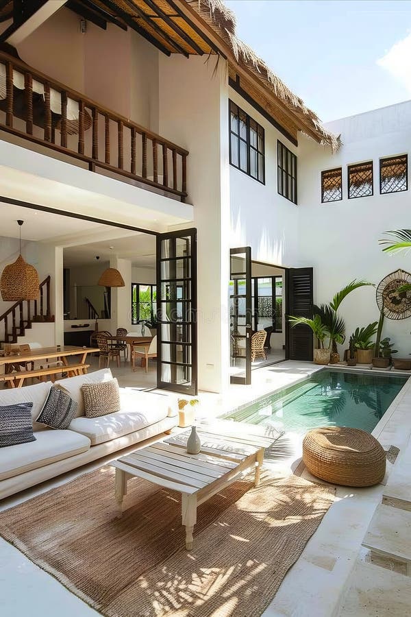 A Large Living Room with a Pool and Patio Stock Photo - Image of large ...