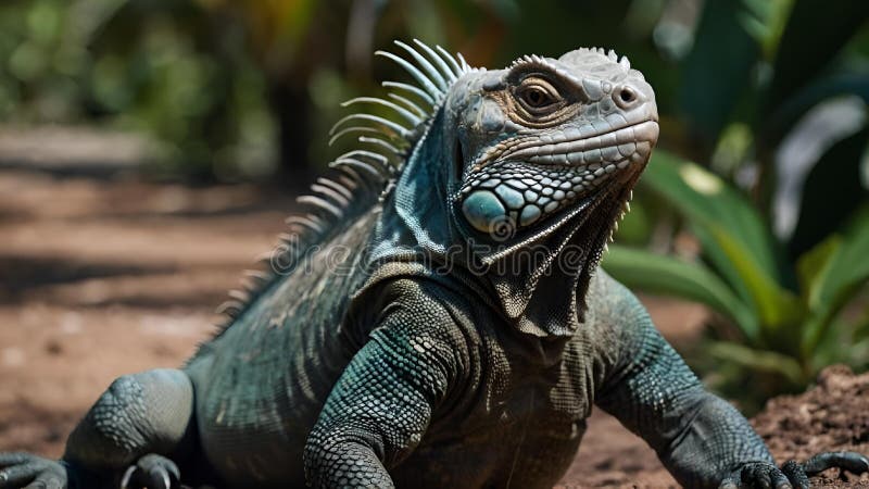 A Large Lizard that is Sitting on the Ground Looking Straight Ahead ...