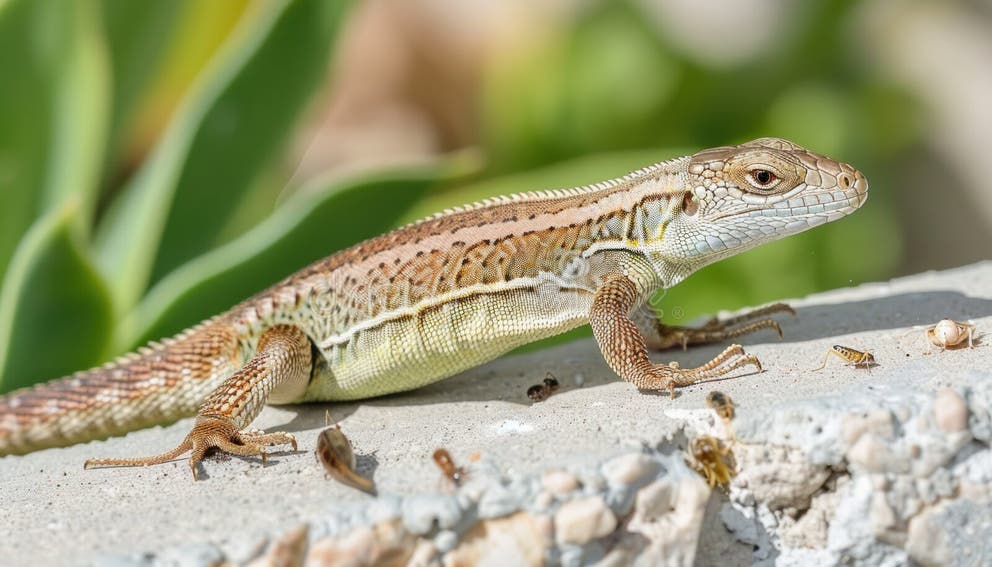 Lizard Walking on a Ledge and Hunting Insects Stock Photo - Image of ...