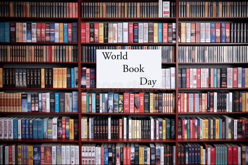 Large and Loaded Book Case with a Placard Stating World Book Day. Stock ...