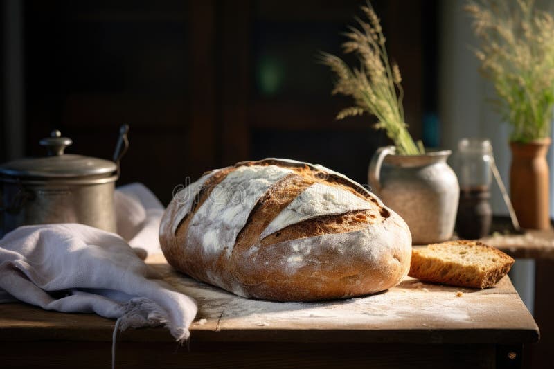 A Large Loaf of Bread is Sitting on a Wooden Board Stock Image - Image ...