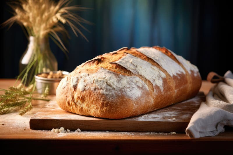 A Large Loaf of Bread is Sitting on a Wooden Board Stock Photo - Image ...