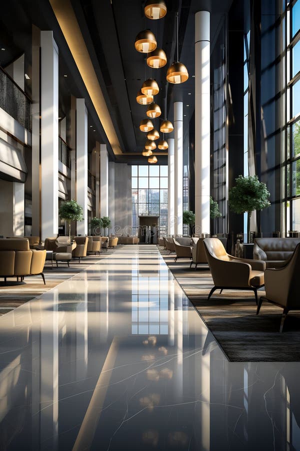 Large Lobby with Lot of Chairs and Couches. Generative AI Stock ...