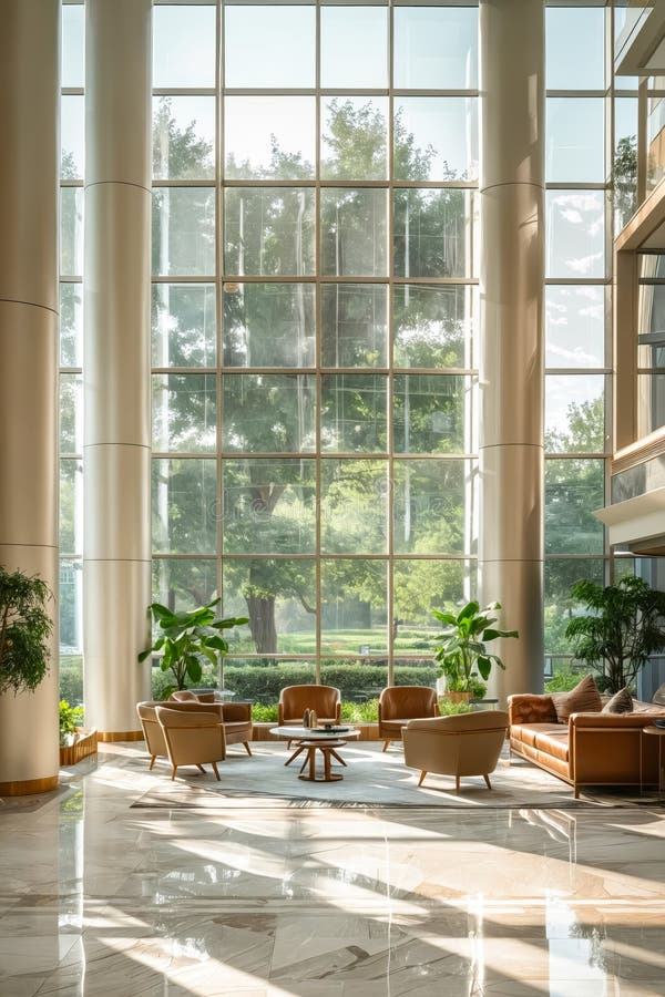 A Large Lobby with a Lot of Windows and Plants in it. Generative AI ...