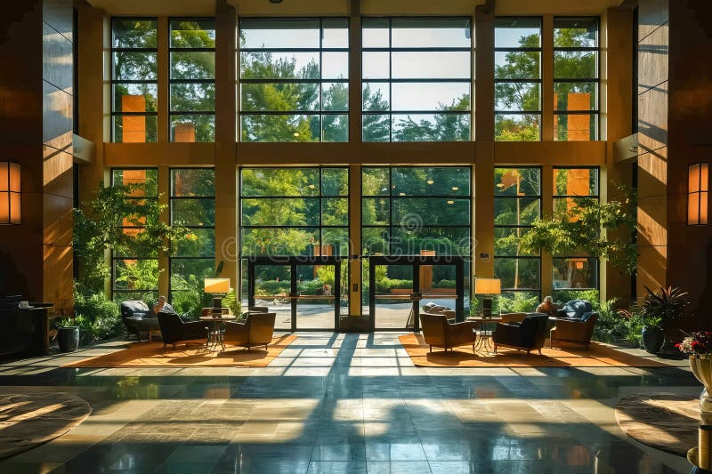 A Large Lobby with Lots of Windows and Lots of Furniture. Generative AI ...
