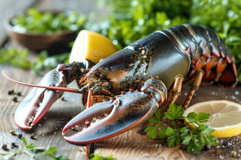Large Lobster Sits Top Wooden Table Stock Photos - Free & Royalty-Free ...