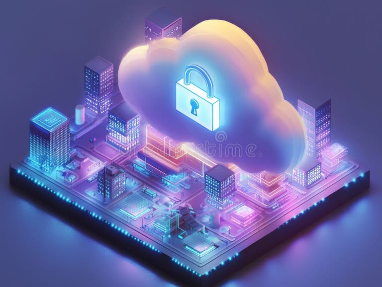 A Large Lock and Shield Icon Shows Cloud Security, Protecting Sensitive ...