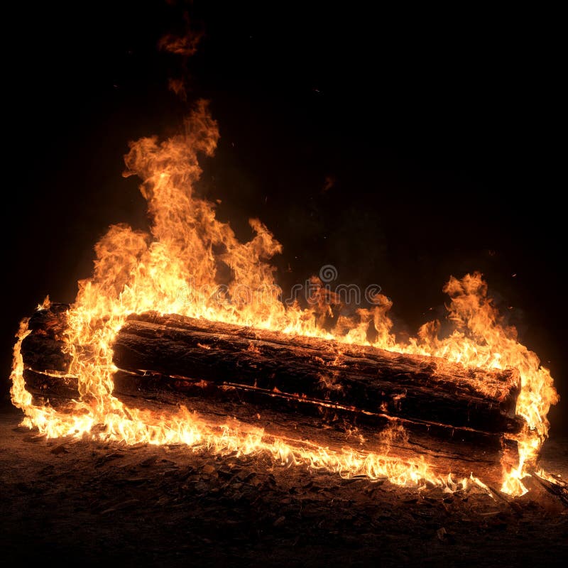 Burning log at night stock illustration. Illustration of source - 323788947