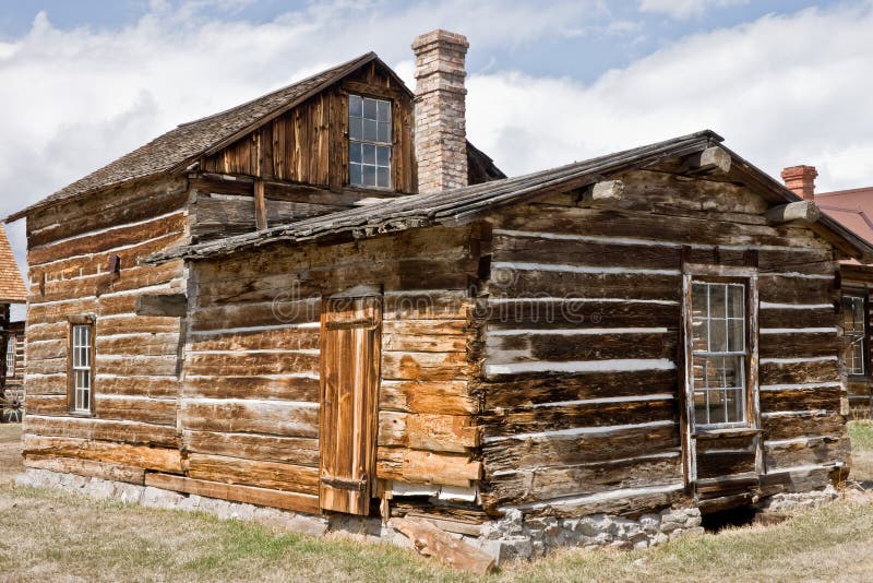 Rustic Old Time Log Cabin Front Door and Windows Stock Image - Image of ...
