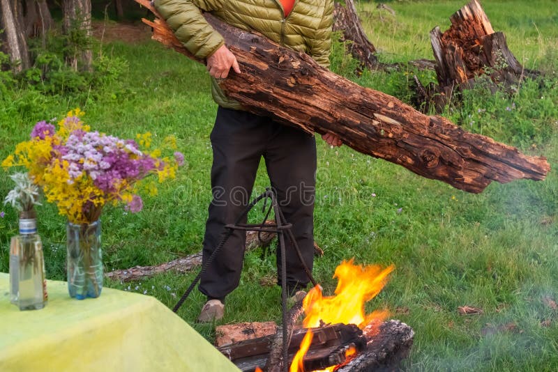 Large Log for Making a Campfire in the Evening Stock Image - Image of ...
