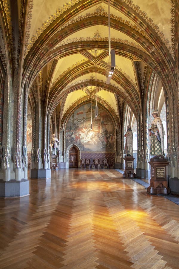 Large and Long Corridor of an Ancient Castle Stock Image - Image of ...