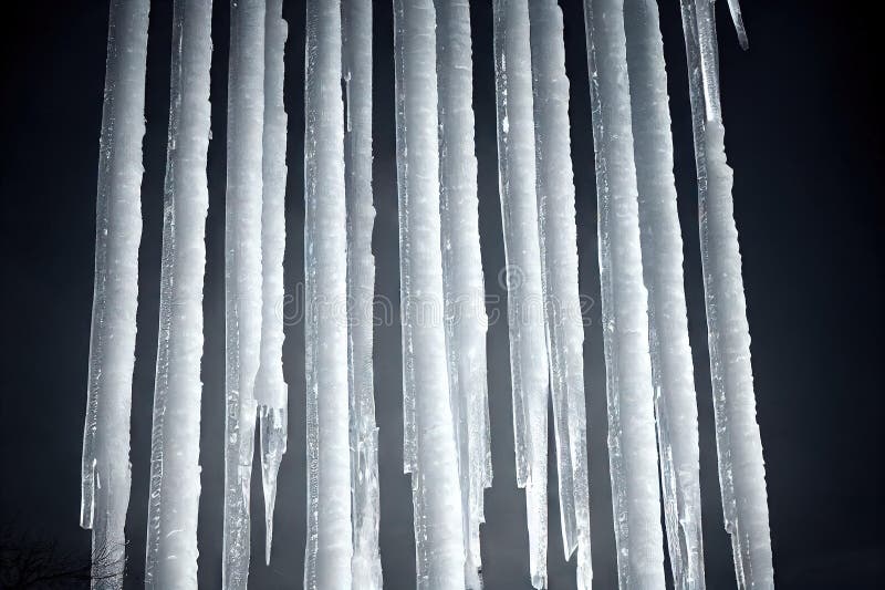 Large Long Ice Icicles on House on Black Background. Stock Illustration ...