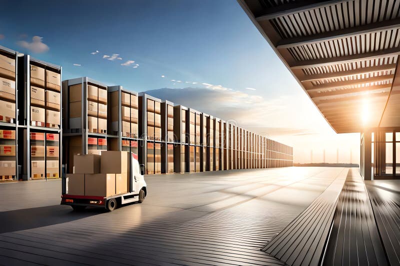 A Large, Long Logistics Warehouse Filled with Boxes, Parcels and ...