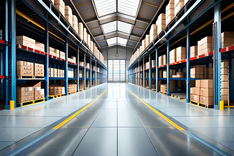 A Large, Long Logistics Warehouse Filled with Boxes, Parcels and ...