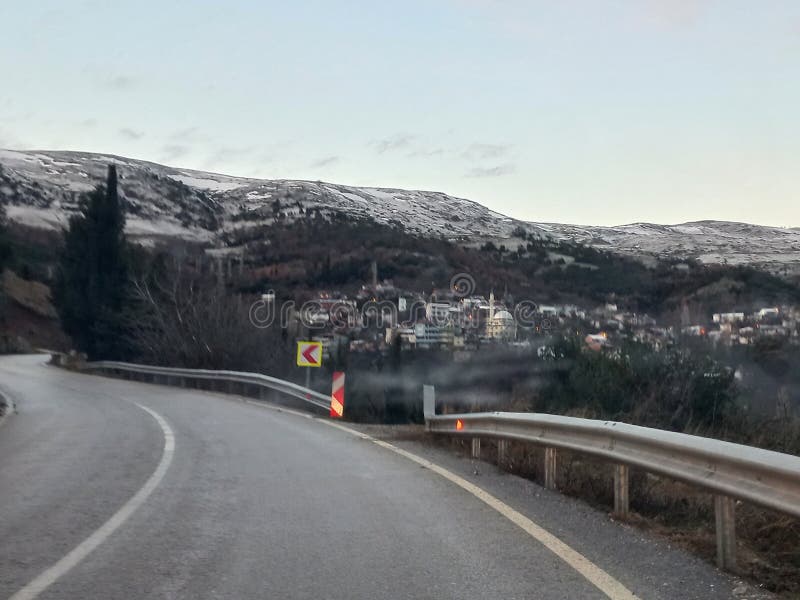 Long, Large Road Track To Forest and Mountains Stock Photo - Image of ...