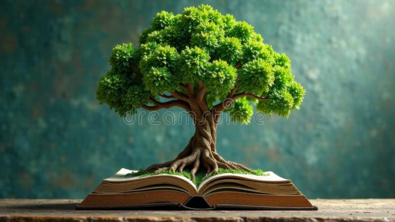 A Large Lush Tree Sprouted from a Book Stock Photo - Image of magic ...