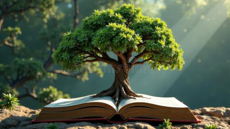 A Large Lush Tree Sprouted from a Book Stock Photo - Image of wisdom ...