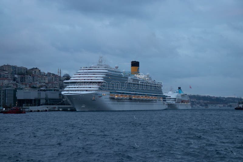A Large Luxury Cruise Ship Docked at the Port of Istanbul Editorial ...