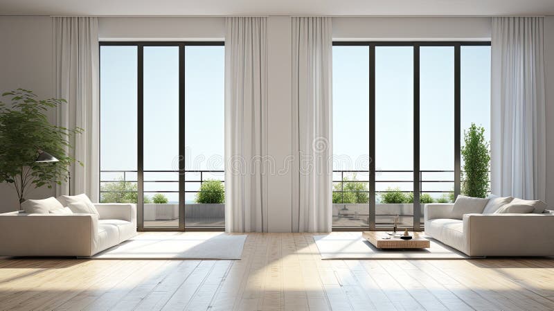 Large Luxury Modern Bright Interiors with Huge Windows, Living Room ...