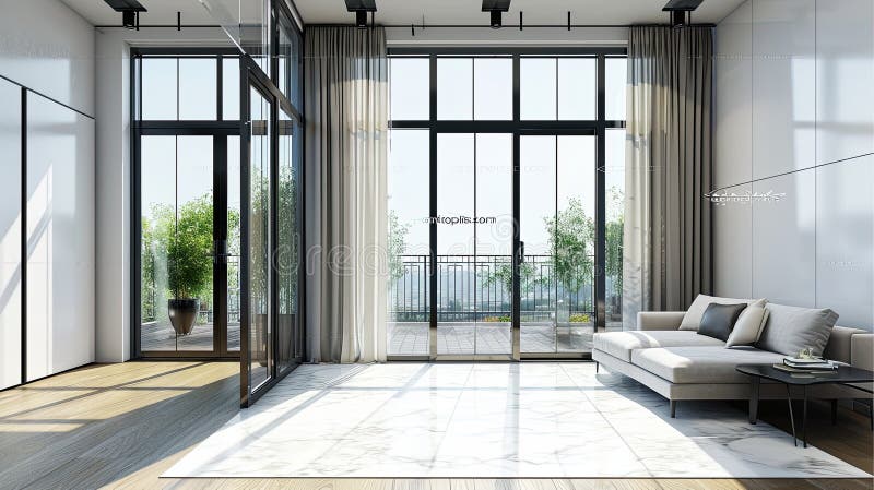 Large Luxury Modern Bright Interiors with Huge Windows, Living Room ...