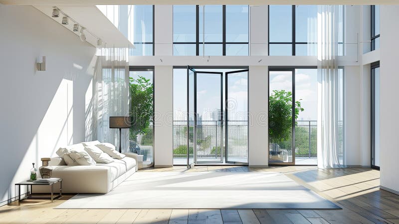 Large Luxury Modern Bright Interiors with Huge Windows, Living Room ...